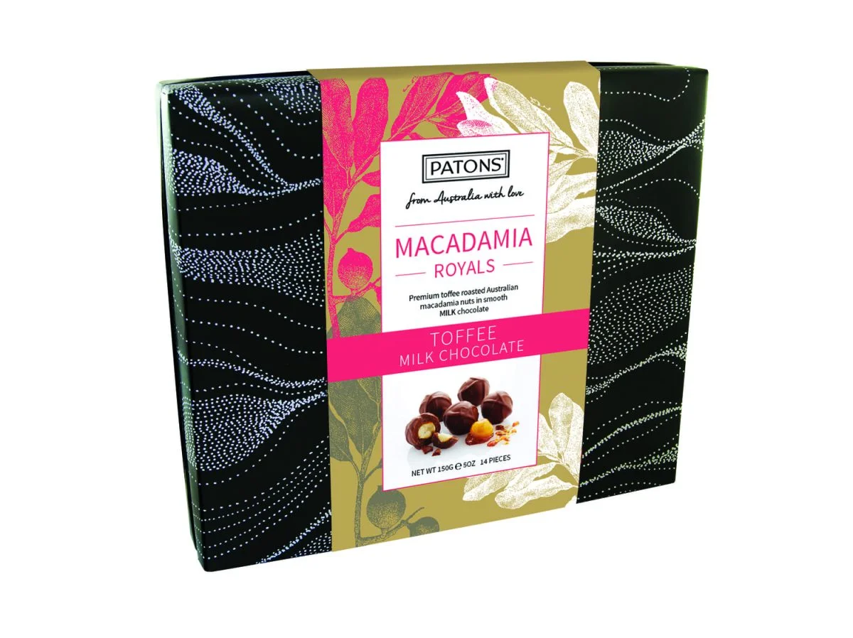 Royals Milk Chocolate Toffee Macadamias 150g Gift Box | Patons